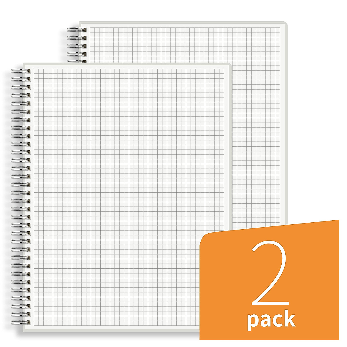 HULYTRAAT Large Graph Ruled Wirebound Spiral Notebook, 8.5 x 11 Inches, 5mm Grid (2 sq/cm) Paper Pad, Premium 100gsm Ivory White Acid-Free Paper, 128 Squared/Grid Pages per Book (Pack of 2)
