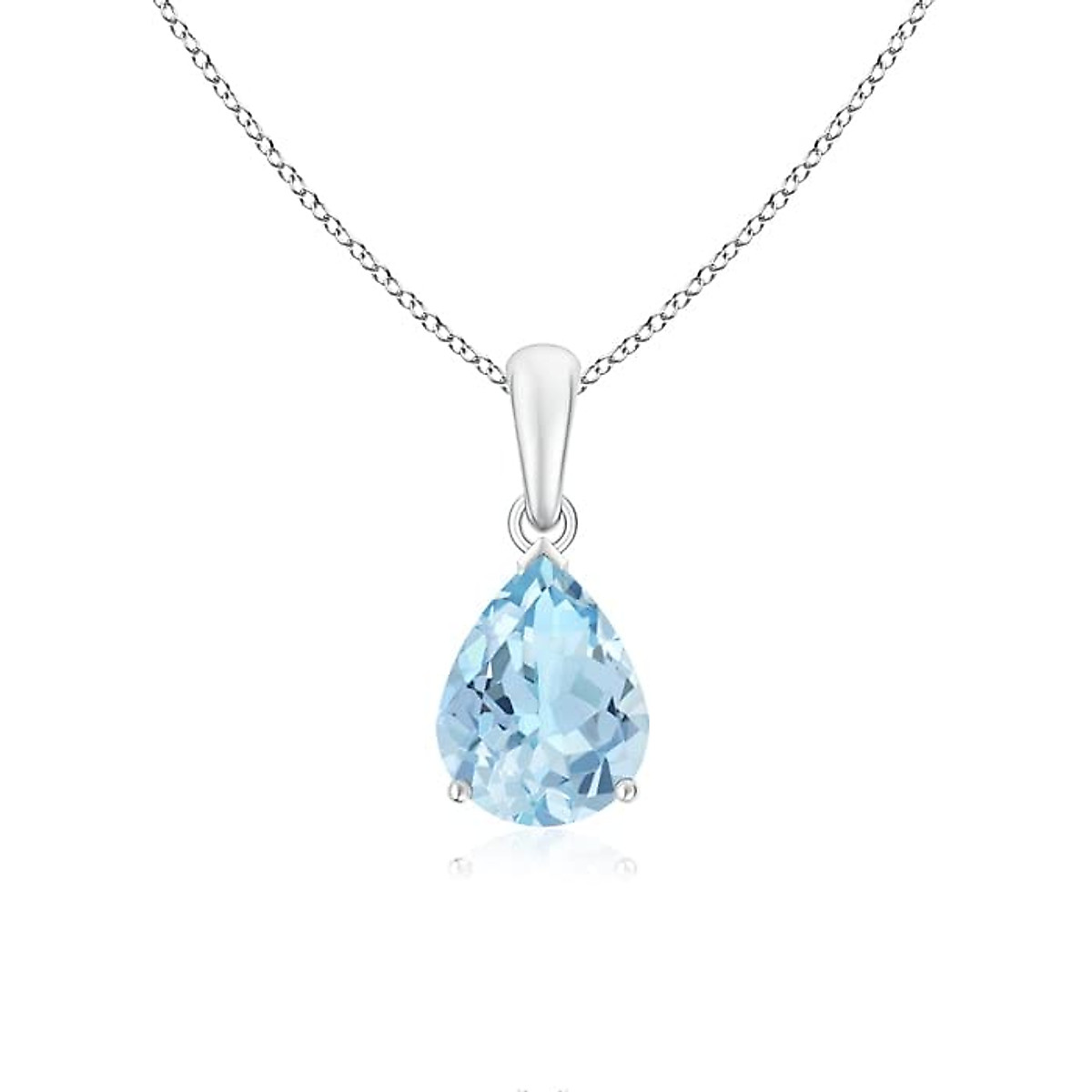 Angara Natural Aquamarine Solitaire Pendant Necklace for Women in 14K White Gold (Grade-AAA | 9x7mm) March Birthstone Jewelry Gift for Women | Birthday | Wedding | Anniversary
