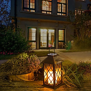 WALLFIA Hanging Solar Lights Outdoor Portable Metal Garden Hanging Lanterns ,Waterproof LED Flickering Flameless Candle Mission Lights for Table Outdoor,Party Decorative (Green, 1PC)