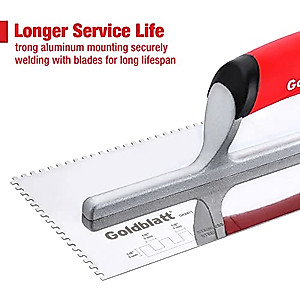 Goldblatt 2-Piece Notch Trowel Set, 1/8"X1/8" Square & 1/4"X1/4" Square, Made of Premium Stainless Steel with Soft Grip Handle, Perfect for Masonry Tile Work