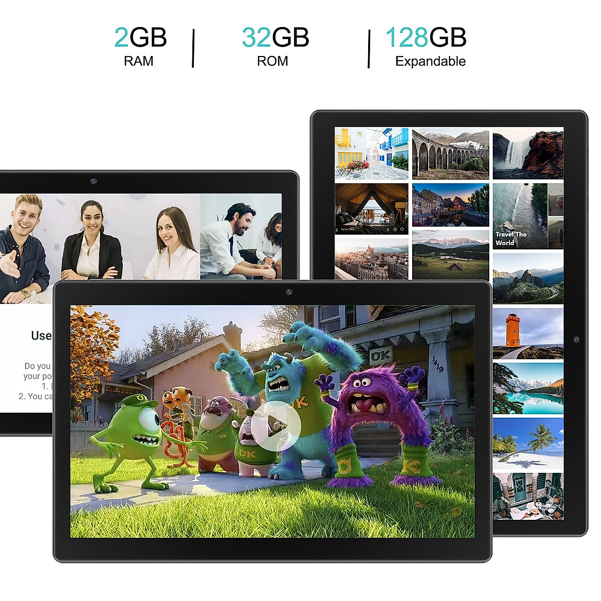 Tablet 10.1 Inch, Android Tablets, 32GB ROM 128GB Expand Storage, Octa-Core Processor, IPS HD Display, 5MP+13MP HD Dual Camera, 6000mAh Battery, WiFi, Bluetooth, GMS Certified Tablet(Black)