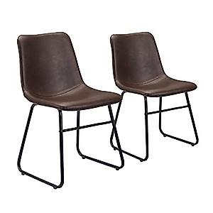 CangLong Faux Leather Armless Dining Chairs with Black Metal Base Faux Leather Bucket Seat, (2 PCS 18" inch), PU Brown