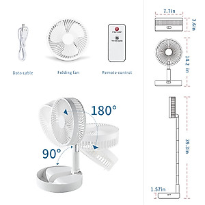 DODAER Portable Pedestal Fan,Foldaway Standing Fan Foldable Desk Fan,Remote Control Telescopic 4 Speed Quiet Timer Fan for Home Kitchen Outdoor Camping