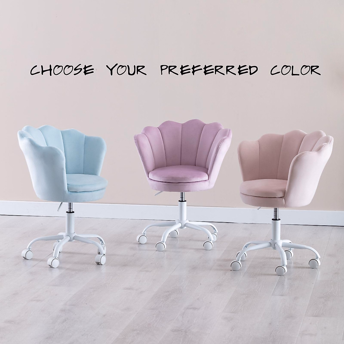 DAYALANE Kids Desk Chair with Wheels, Cute Petal Study Chair Computer Chair with Arms, Upholstered Task Chair Velvet Chair for Teen Girls, Swivel Kids Chair Rolling Chair for Bedroom, Vanity, Purple