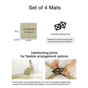 FULI Japanese Square Tatami Rug, Lightweight Igusa Mat (Japanese Rush Grass), Made in Japan (Natural, 4 Pieces)