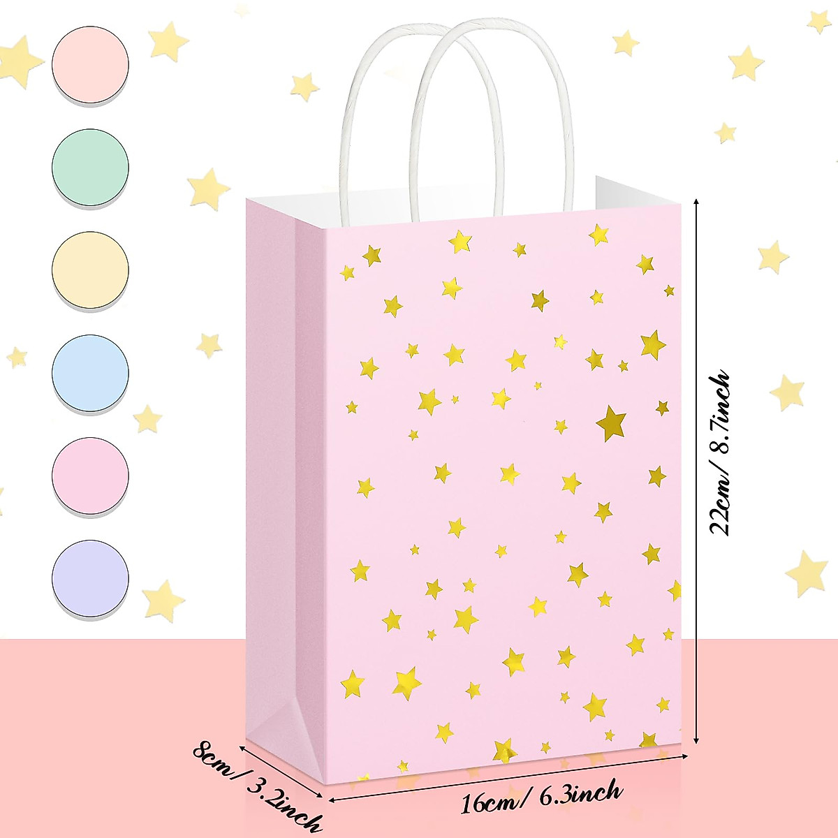 Pajean 24 Pack Star Gift Bags with Tissues Paper Star Paper Gift Bags with Handles Colorful Party Favor Bags Kraft Goodies Treat Bags for Birthday Baby Shower Wedding Party Favors Supplies