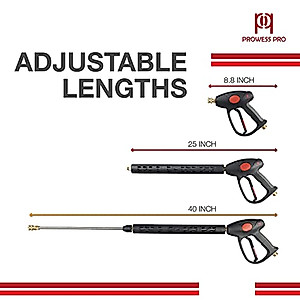 PROWESSPRO Pressure Washer Gun with Pressure Washer Wand Extension Replacement and 5 Nozzle Spray Tips, Power Washer Gun with M22 14mm and M22 15mm Fitting, 40 Inch Adjustable Length (40 Inch)