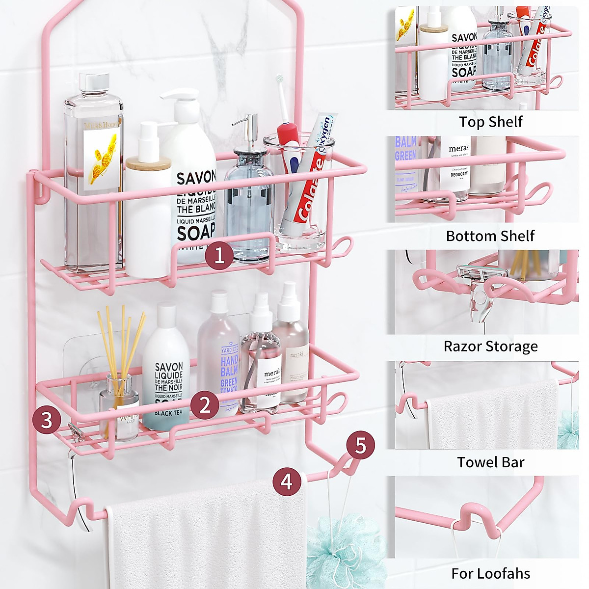 TreeLen Shower Caddy Pink, Large Shower Racks for Inside Shower, Pink Bathroom Organizer, Gift for Girlfriend