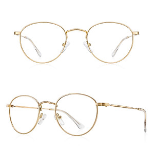 RB.Pilot Small Metal Round Reading Glasses for Women Men Classic Vintage Retro Shades Blue Light Blocking Computer Readers (Gold, 1.75)