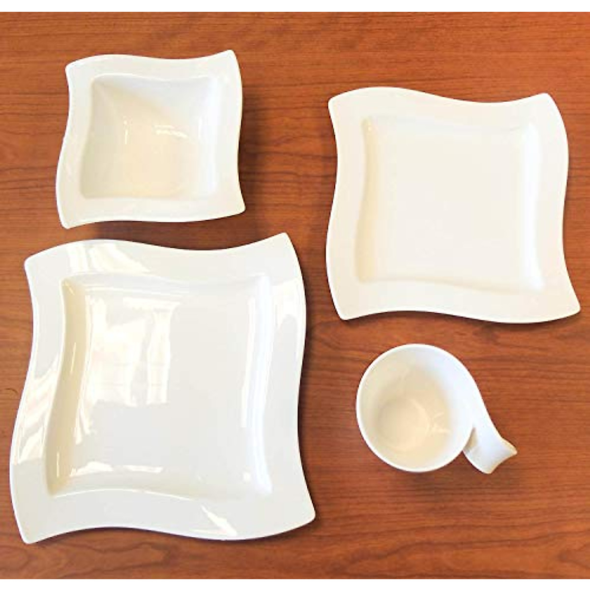 Villeroy & Boch New Wave 4-Piece Place Setting Dinner, Salad Plate, Bowl, and Mug – Premium Porcelain, Set of (Variable), Dinnerware