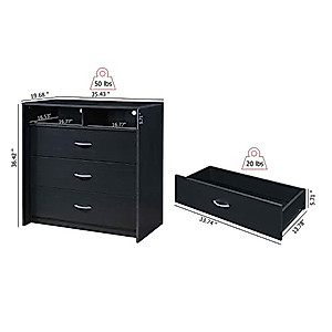 Hodedah 3-Drawer 1-Open Shelf 2 Compartments Dresser, Black