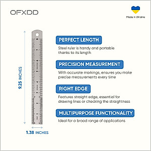 Stainless Steel Metal Flexible Rulers - 8 Inch (20 cm) - Pack of 2 - Metal Flexible Ruler Inches & Centimeters - Metric and Standard Classic Stainless Steel Flexible Rulers