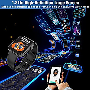 Smart Watch for Men And Women，2023 Newest Fitness Tracker for Android and iOS Phones with Waterproof Large Screen (Make/Answer Call)，Sleep Tracking for Health Heart Rate Fitness Smartwatches Black