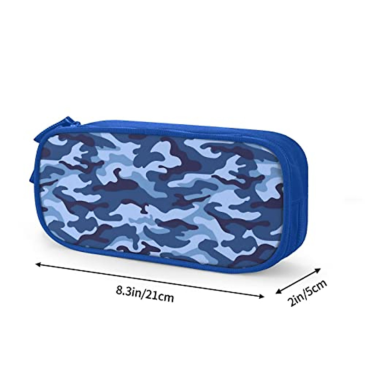 Camo Pencil Case Box, Large Capacity Blue Pencil Bag Pouch Marker Organizer with 2 Compartments & Durable Zipper, Cool Stationary for Primary Middle High School College Office