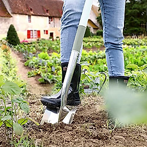 Worth Garden Shovels for Digging, 42" Short Garden Spade Shovel Round Point for Gardening & Planting, Stainless Steel Square Border Spade Heavy Duty with Plastic-Coated Steel Handle