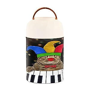 CUPADA Cat Musician Cute Food Jar, Clown Hats Color Insulated Hot Food Jars Vacuum 17OZ with Folding Spoon for Work Trip Picnic Camping