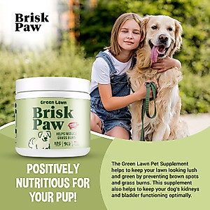 Brisk Paw Green Lawn Dog Vitamins and Supplements | Enriched with Dog Probiotic, Cranberry, and Spirulina | Dog Urine Neutralizer for Grass and Help Yellow Burn Spots | 120 Dog Chews
