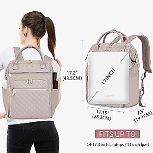 EMPSIGN 17 Inch Laptop Backpack for Women, Work Business Travel Computer College Bags, Large Capacity Water-repellent Quilted Casual Daypack with USB Port, Dusty Pink