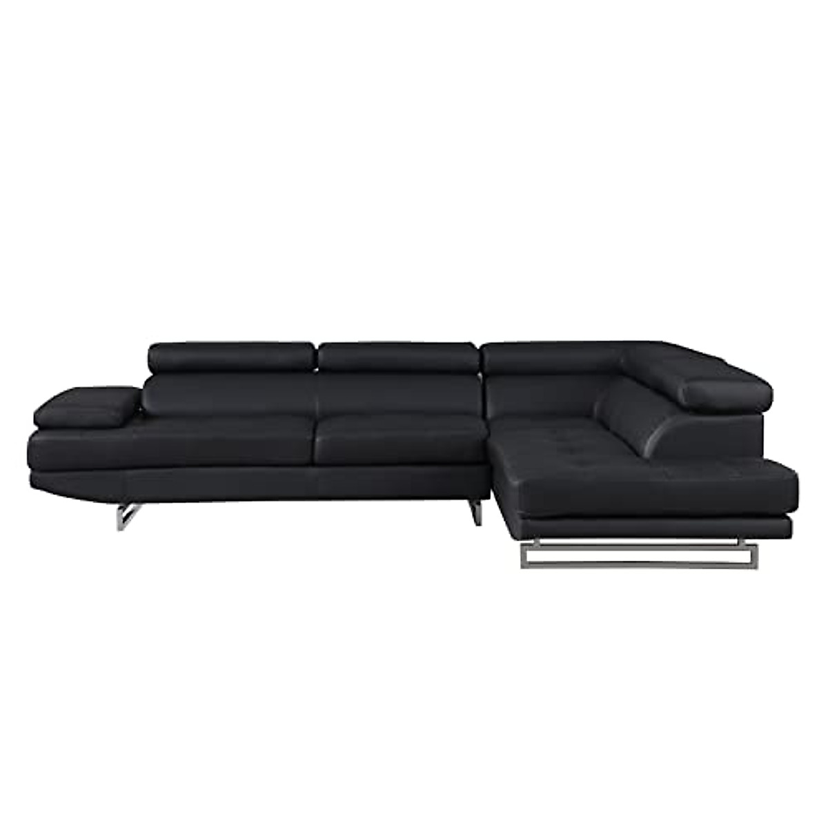 Blackjack Furniture Union Modern Leather Air Tufted Living Room Right Facing Sectional, Black