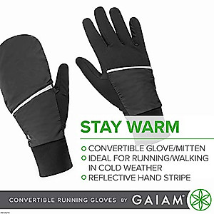Gaiam Running Gloves Womens Convertible Mittens Touchscreen Compatible - Warm Winter Running Gear for Women - Walking, Running, Hiking, Biking/Cycling, Workout, Exercise/Fitness (L/XL)
