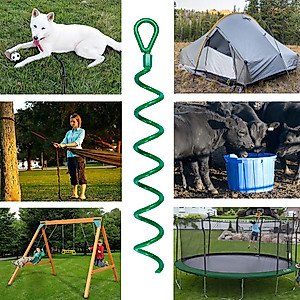 4 Pcs 18 Inch Spiral Ground Anchors Kit Green Metal Ground Stakes Dog Tie Out Stake Spiraling Anchor Trampoline Anchors for Tent, Securing Trampolines,