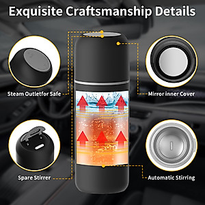 Travel Electric Kettle & Car Coffee Warmer12V/24V Portable Hot Water Heater withstirring,Small Hot Water Boiler With Built-inMagnetic induction (Black)