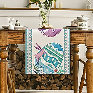 Artoid Mode Cute Easter Eggs Rabbits Easter Table Runner, Seasonal Spring Holiday Kitchen Dining Table Runner for Home Party Decor 13 x 72 Inch