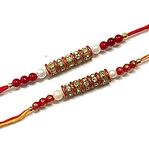 Set of 2 Rakhi Moti with Beads and Stone Raksha Bandhan Gift for Your Brother, Raksha Bandhan Rakhi Bracelet,Rakhi for Brother,Rakhi Bracelet,Raksha Bandhan Rakhi,Raksha Bandhan Festival(Multi Col