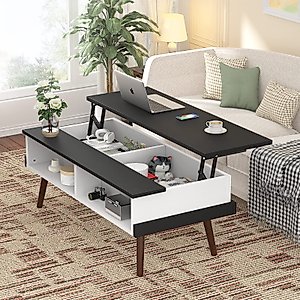 Aheaplus Lift Top Coffee Table Wood Pop Up Coffee Table with Storage Shelf for Living Room, Home Office, Black