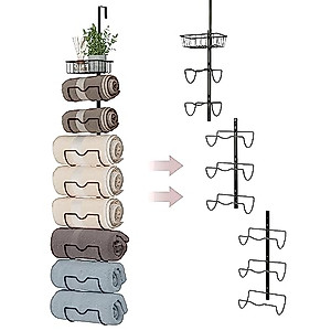 X-cosrack 9-Tier Over The Door Towel Racks for Bathroom - Wall Mounted Metal Towel Holder-Rolled Towel Organizer Door Hanging Towel Storage-Matte Black