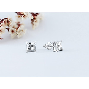 Dazzlingrock Collection Round White Diamond Square Hip Hop Iced Unisex Stud Earrings (0.06 ctw, Color I-J, Clarity I2-I3) in 925 Sterling Silver in Screw Back