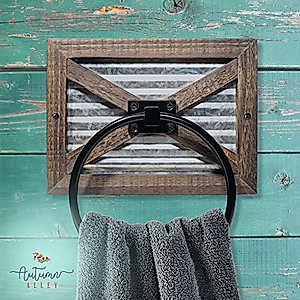 Autumn Alley Farmhouse Decor Hand Towel Ring for Bathroom - Rustic Hand Towel Holder - Rustic Towel Rack Ring Holder, Wall Mounted, Bathroom Decor Towels Mix of Wood, Galvanized Metal & Black Ring