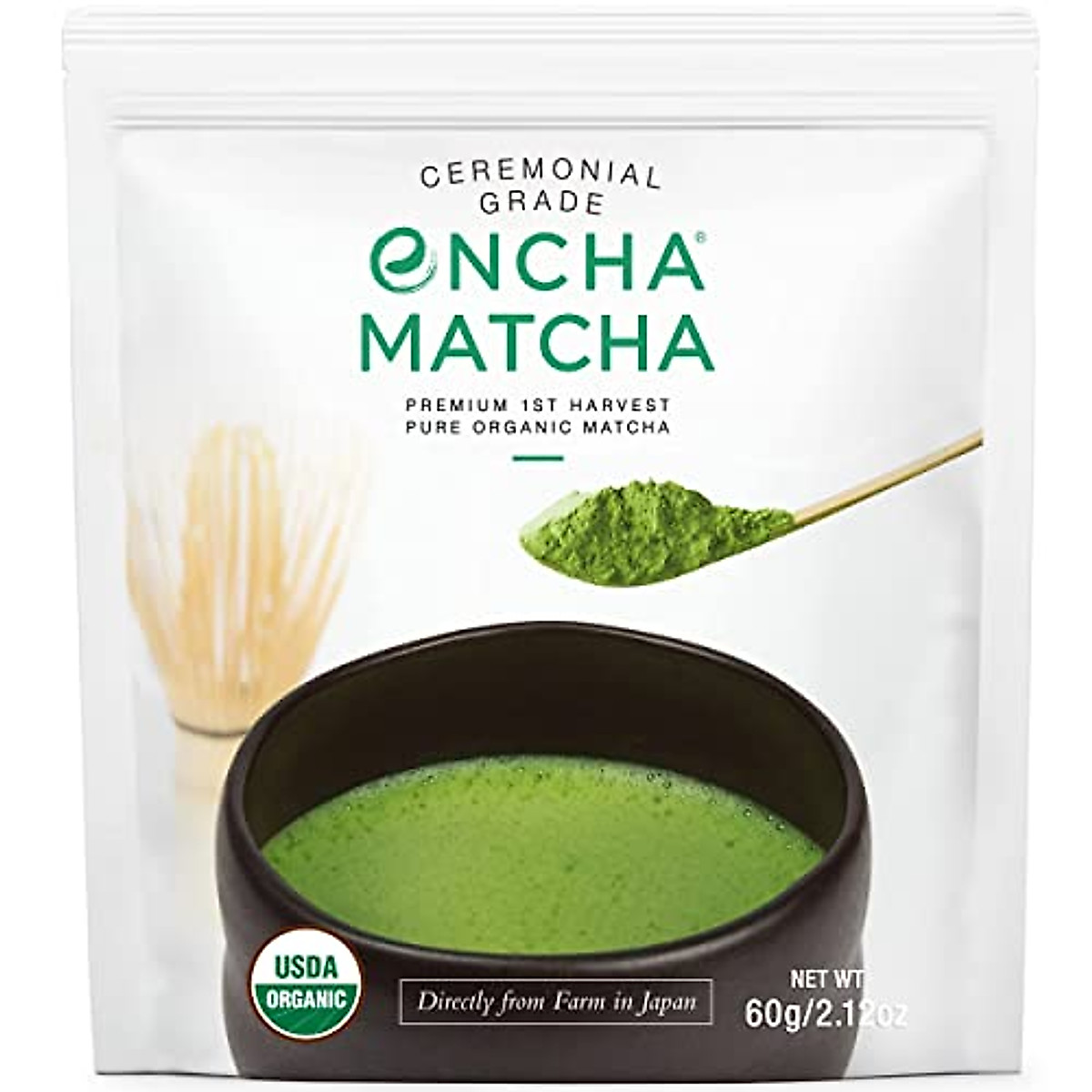 Encha Ceremonial Grade Matcha Powder - First Harvest Organic Japanese Matcha Green Tea Powder, From Uji, Japan (60g/2.12oz)