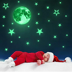 Glow in The Dark Stars for Ceiling and The Dark Moon Starry Sky Shining Decals Room Decoration Perfect Gifts for Kids Bedroom Bedding Room, 1 Moon + 434 Stars and Dots