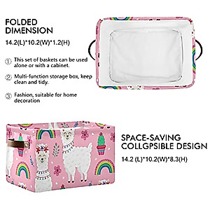 senya Alpaca Rainbow Camel Storage Basket Storage Bin Storage Cube Box Durable Canvas Basket Organizer with Handles for Shelf Closet Bedroom Home Office