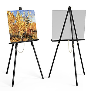 Art Easel Wooden Stand - 63" Tripod Display Artist Wood Easel - Adjustable Floor Stand for Wedding Welcome Sign, Painting, Drawing Board, Display Show - Black