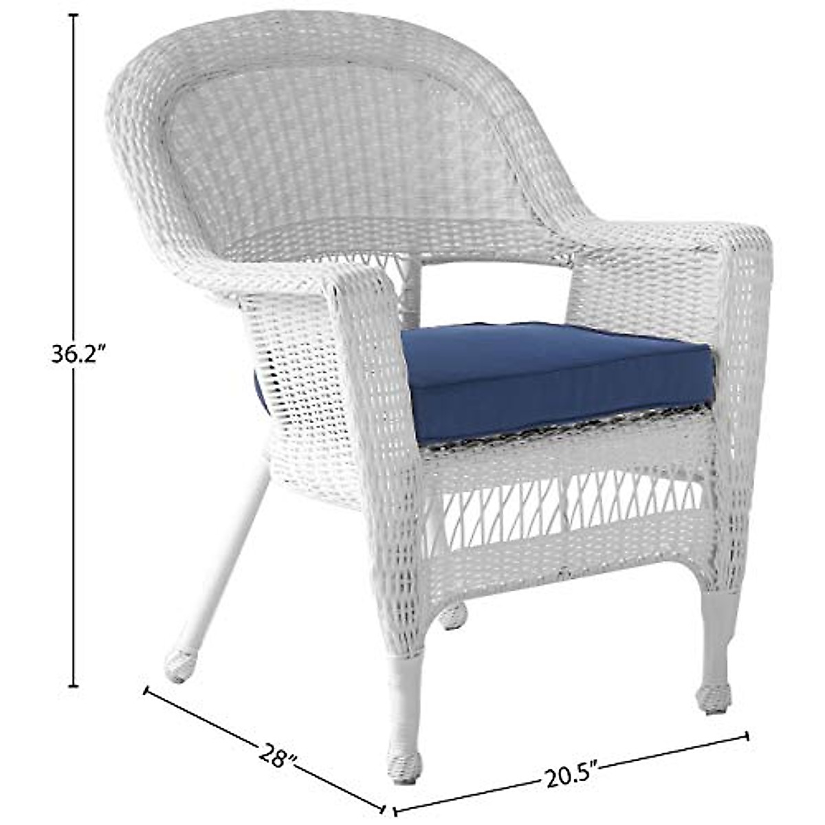 Jeco 3 Piece Wicker End Table Set with with Blue Chair Cushion, White