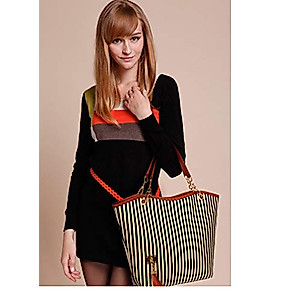 Womens Canvas Handbag Tassel Stripes Purse Tote Fashion Shoulder Bag Large Capacity, Black and White