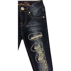 K1-2497DB - Girls’ Stretch 5 Pockets Rip and Repair Premium, Skinny Jeans in Dark Blue Size 14 (MLG1)