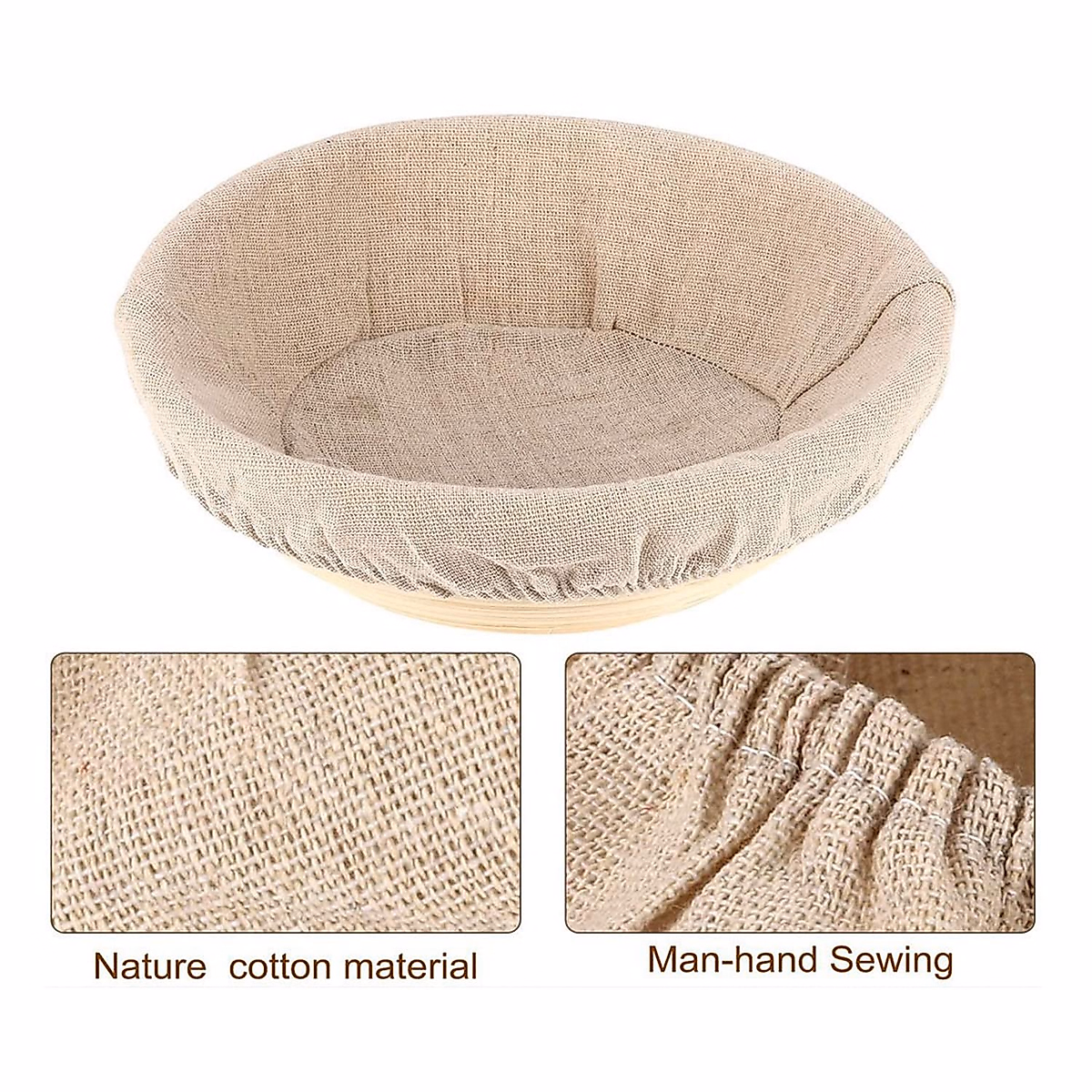ZYAMY 4pcs Round Bread Proofing Basket Cloth Liner 10" Rattan Baking Dough Basket Cover Natural Rattan Banneton Proofing Cloth