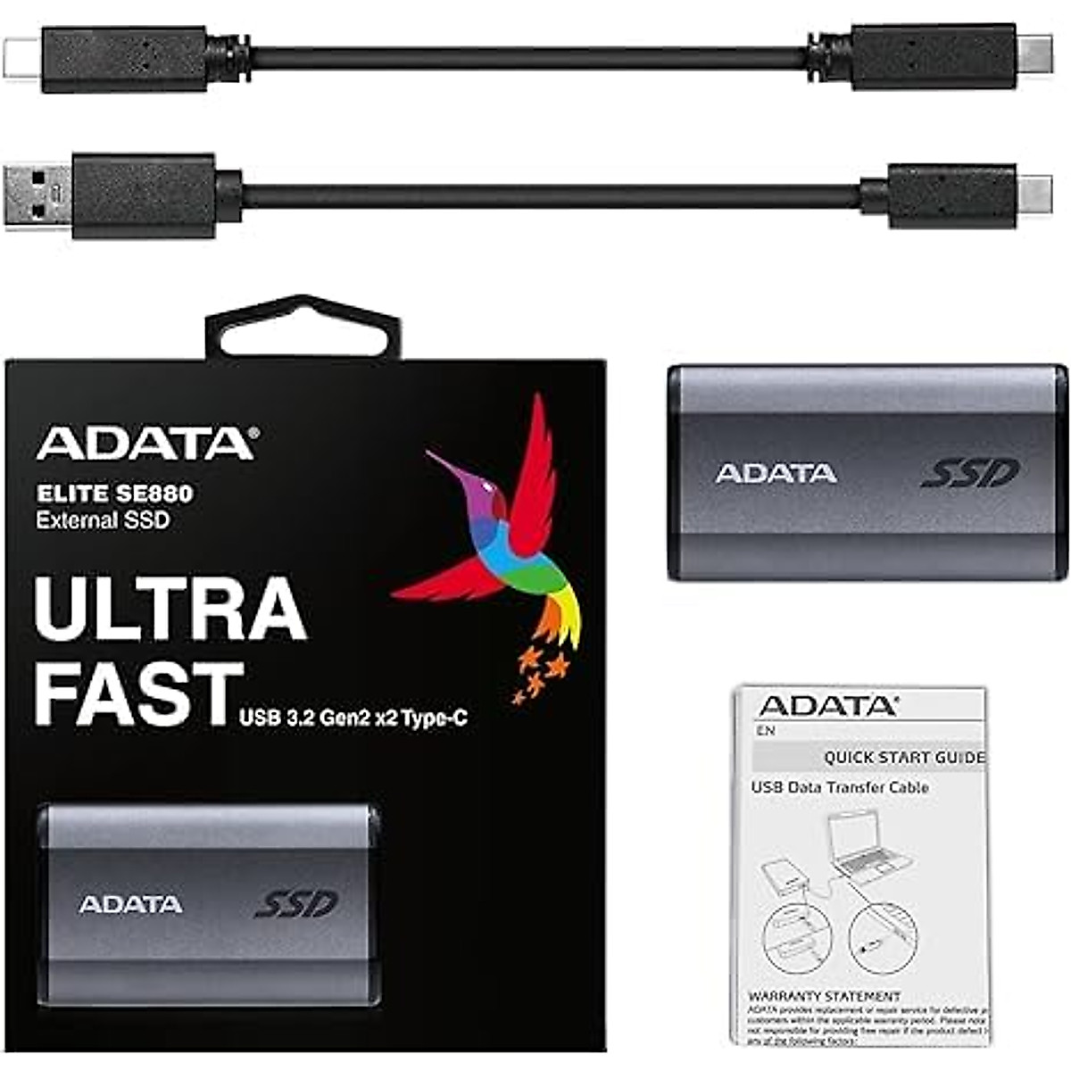 ADATA SE880 1TB - Up to 2000 MB/s- SuperSpeed USB 3.2 Gen 2x2 USB-C External Portable SSD Titanium (AELI-SE880-1TCGY)