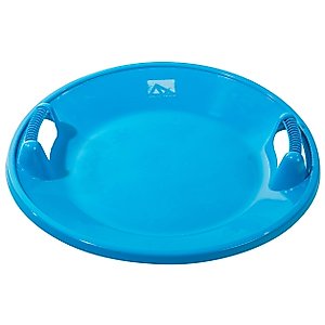 Franklin Sports Kids Saucer Sled - Arctic Trails Round Plastic Snow Sled for Kids - Single Rider 1 Person Snow Sled - Heavy Duty Plastic Sledding Saucer with Handles - Perfect Kids Snow Toy - 22"