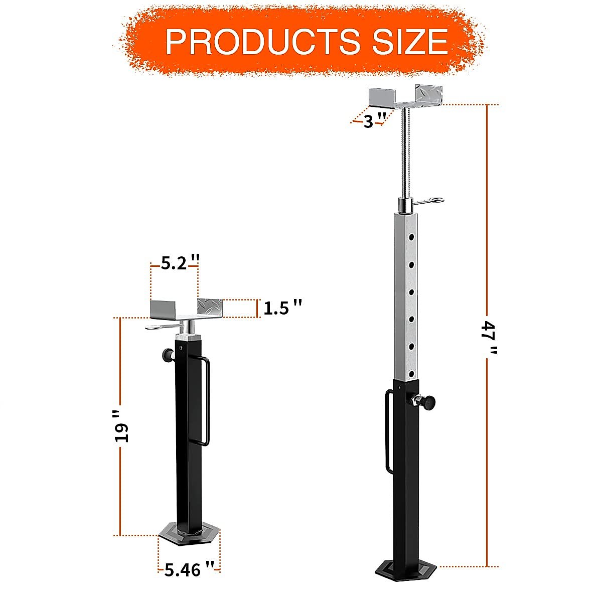 Sulythw RV Slide Out Supports Stabilizer Jacks Heavy Duty Rust Resistant Steel Adjustable from 19'' to 47'' for 5th Wheel 5000 lbs Capacity，2 Pcs