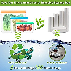 BLOCE Reusable Food Storage Bags, 12 Pack BPA FREE Flat Freezer Bags - Includes 4 Reusable Gallon Bags + 4 Leakproof Reusable Sandwich Bags + 4 Food Grade Kids Snack Bags, FDA Grade Reusable Ziplock Bags Silicone for Meat Fruit Cereal Snacks