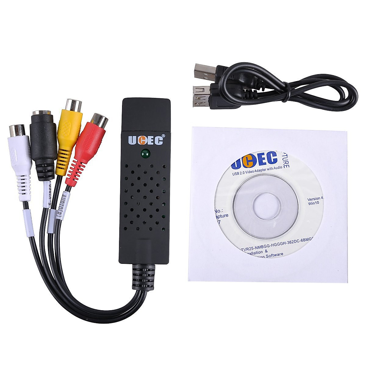 UCEC RCA to USB Converter, USB 2.0 Audio Video Capture Card Device for PC, Analog to Digital Video Converter, VHS VCR TV to DVD Converter Support Win 2000/ Win Xp/Win Vista/Win 7/ Win 8/ Win 10