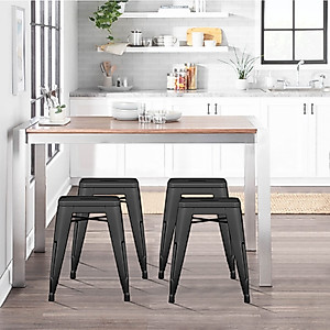 Changjie Furniture 18 Inch Stools Backless Industrial Metal Bar Stools Kitchen Stackable Stools Short Stools School Classroom Stools Metal Dining Chairs Set of 4 (18 inch, Matte Black)