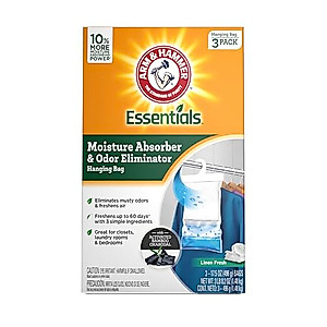 Arm & Hammer Essentials Hanging Moisture Absorber and Odor Eliminator, 17.5 oz., 3 Pack, Linen Fresh, Moisture Absorbers for Closets, Laundry Rooms and Bedrooms, Long-Lasting Freshness