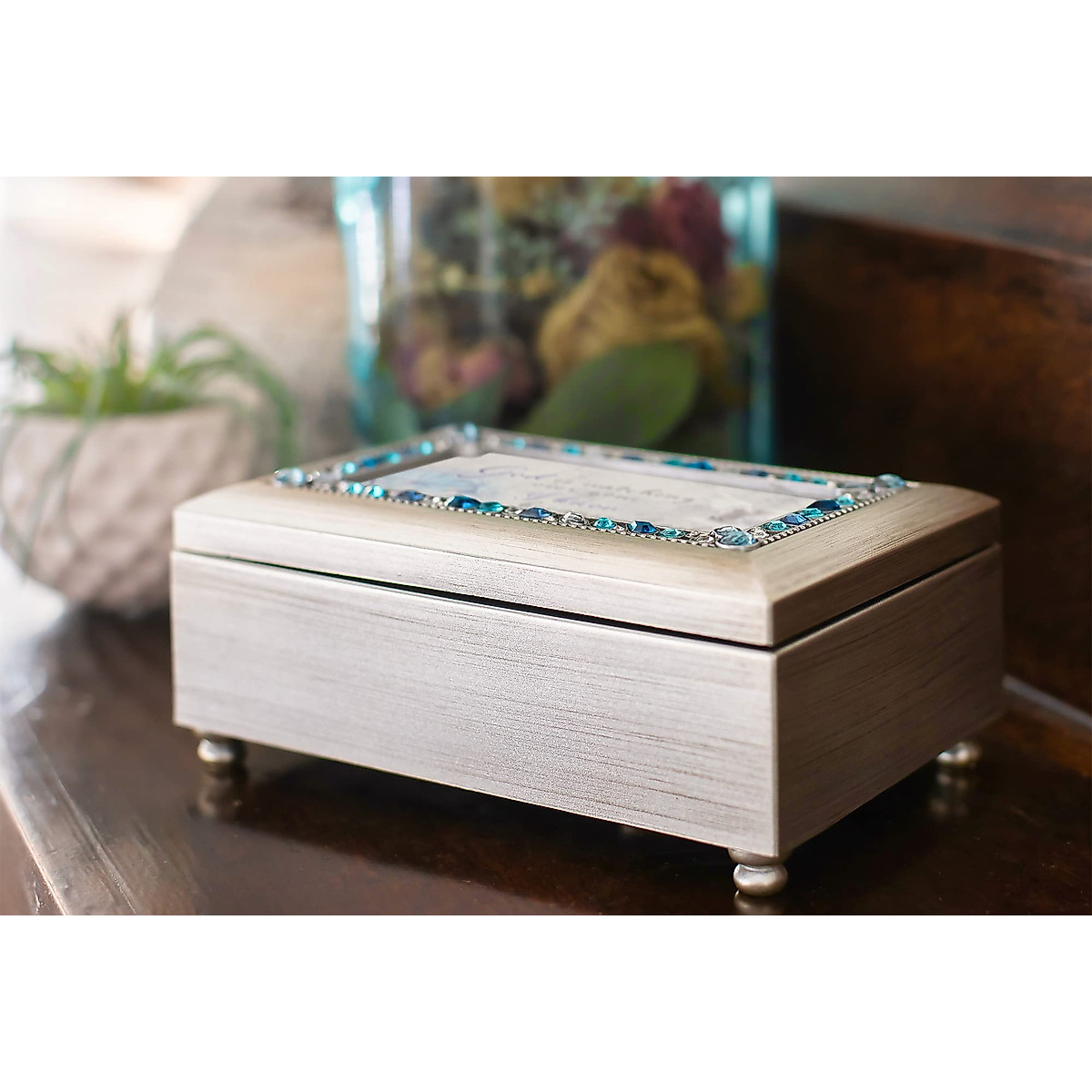 Cottage Garden Watching Over You Champagne Silver Petite Jeweled Music Box Plays Friend in Jesus