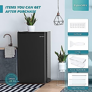 EUHOMY 3.2 Cu.Ft Mini Fridge with Freezer, Single Door Compact Refrigerator, LED light, Adjustable Thermostat, Mini Refrigerator Energy Saving, Mini fridge for Bedroom, Dorm, Office, Black