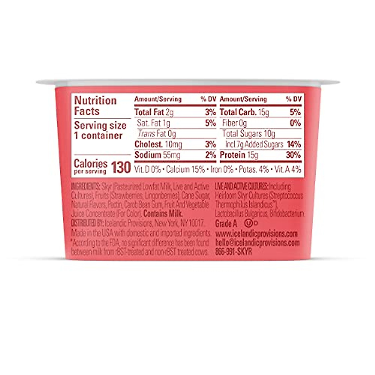 Icelandic Provisions, Strawberry and Lingonberry Thick and Creamy SKYR, 5.3 Ounce